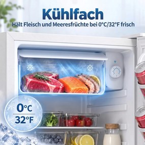 HOMCOM Mini lednička s mrazákem, nastavitelný termostat, malá lednička, jednodveřová, 72,5 l, bílá
