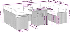 10dílná zahradní sedací souprava s poduškami černá polyratan 3271454
