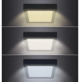 Solight LED mini panel CCT, přisazený, 18W, 1530lm, 3000K, 4000K, 6000K, čtvercový, černá barva