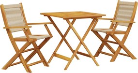 3dílný bistro set béžový polypropylen a masivní dřevo 3281879