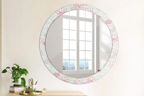 Kulaté zrcadlo s dekorem Květiny fi 90 cm