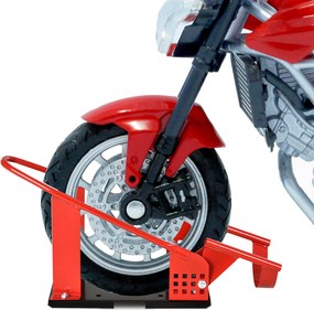 HOMCOM Univerzální motoservisní stojan s nastavitelnou délkou, gumovými koncovkami a kovovou konstrukcí, nosnost 450 kg pro údržbu, červený