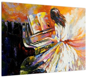 Skleněný obraz - Žena hrající na piáno (70x50 cm)