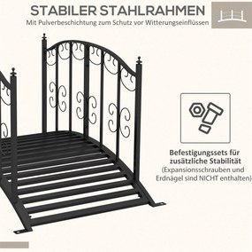 Zahradní most Outsunny z oceli 1,19m s zábradlím - Dekorativní most s květinovým vzorem, nosnost až 120 kg, pro balkon a terasu, černý