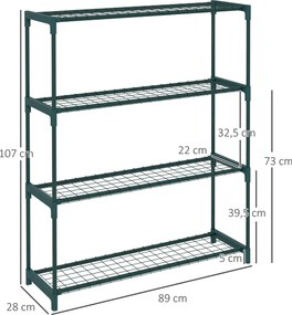 Outsunny Stojan na rostliny 4-patrový regál na květináče s ocelovou konstrukcí pro zahradu a patio 89x28x107 cm Tmavě zelená