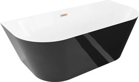 Mexen Oval Slim, volně stojící vana ke zdi, 170 x 80 cm, bílá-černá, měděný matný přepad, 52661708075-65