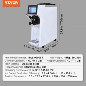 Výrobník zmrzliny na jemné servírování zmrzliny s výtěžností 10 l/h s jednou