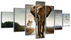 Gario Obraz s hodinami Osamělý silný slon - 7 dílný Rozměry: 160 x 70 cm