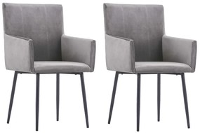 vidaXL Jídelní židle s područkami 2 ks šedé samet