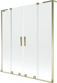 Mexen Velar L Duo, 2-křídlová posuvná vanová zástěna 140 x 150 cm, 8mm čiré sklo, zlatá lesklá, 896-140-003-02-50