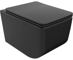 Mexen Vera, závěsné WC Rimless 51 x 36 cm s pomalu padajícím sedátkem z duroplastu, černá matná, 30164070