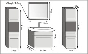 Koupelnový nábytek Belini šedý mat / bílý mat + umyvadlo + zrcadlo  ROD M 6/0/W/SRW/0/ZW