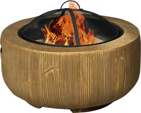 Outsunny Ohnisko, Ohnivá Mísa s Poklopem, Ohnivý Koš s Požárníkem, ve Designu Kmenů Stromu, pro Zahradu, Kempování, Terasu, Ocel, MgO, Hnědá | Aosom