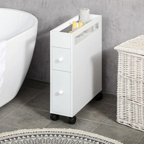 HOMCOM kleankin Koupelnová skříňka do niky s kolečky, 2 zásuvky a otevřená přihrádka, koupelnový vozík, bílá, 16x49,5x66cm