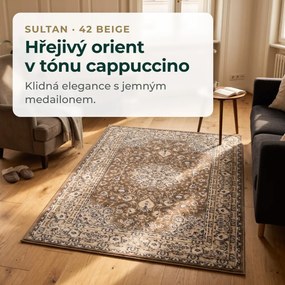 Angel Carpet, Kusový koberec Sultan 42 Beige, 120x170, béžová, kancelář