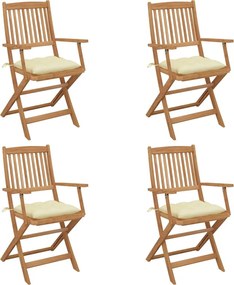 vidaXL Skládací zahradní židle s poduškami 4 ks masivní akáciové dřevo [3064634] Barva: krémová