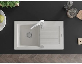Mexen Pablo, 1-komorový granitový dřez 752x436x161 mm a dřezová baterie Aster, bílá, 6510-20-73450-02
