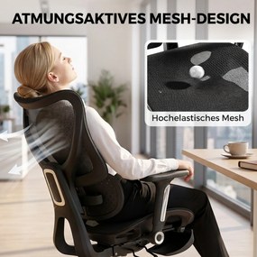 HOMCOM ergonomická síťovaná kancelářská židle s bederní opěrkou a podnožkou, černá