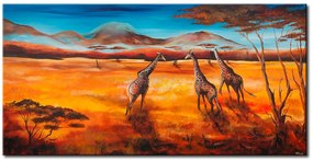 Obraz Běh k vrcholkům (1dílný) - žirafy na pozadí krajiny savany