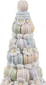 Bílo-barevná dekorace věž z makronek na podstavci - Ø 12*30 cm