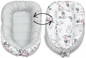 Oboustranné hnízdečko (kokon) pro miminko - BABYMAM PREMIUM set 7v1 - Lapače snů s šedou minky