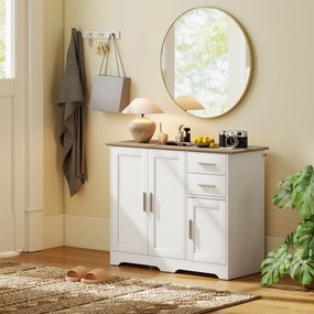 HOMCOM Moderní dřevěná komoda s 2 zásuvkami a 2 skříňkami, 100x40x78 cm, bílá a vzhled dřeva
