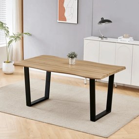 Stůl jídelní, MDF deska, kovová nohy ve tvaru U, dekor divoký dub, černý matný lak (160 x 90) cm