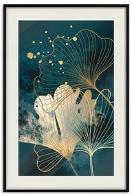 Plakát Příroda v abstrakci - zlaté listy jilmu a tyrkysové akvarely