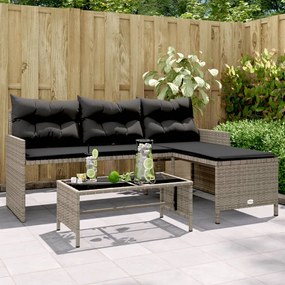 Zahradní pohovka ve tvaru L stolek a podušky šedá polyratan - Default Title