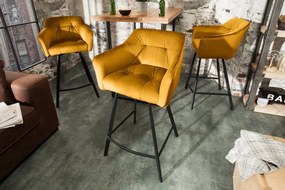 Barová stolička podkroví 100cm hořčičně žlutá sametová loketní opěrka / 40308