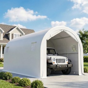 Outsunny venkovní garáž pro auto 3x6 m, vodotěsná, s odolnou PE tkaninou, rám z pozinkovaného kovu, UPF 30+, bílá