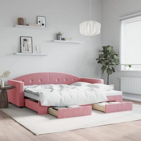 Válenda s přistýlkou a zásuvkami růžová 90 x 200 cm samet 3197352