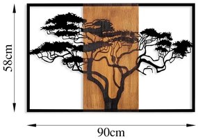 Nástěnná dekorace 90x58 cm strom dřevo/kov
