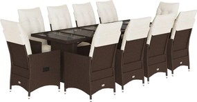 11dílný zahradní bistro set s poduškami hnědý polyratan 3277244