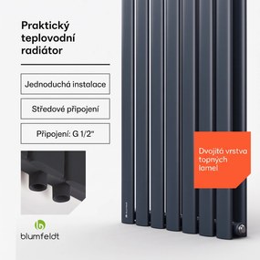 Blumfeldt Tallheo, 41 x 180, radiátor, koupelnový radiátor, trubkový radiátor, 1435 W, teplá voda, 1/2