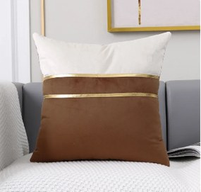 Luxusní sametový povlak na polštář se zlatým proužkem ve dvou velikostech Barevná varianta: B - kávovo-bílá, Velikost: 30x50 cm