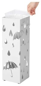 Kovový stojan na deštníky, odkapávací miska a 4 háčky, bílý