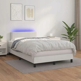 Box Spring Postel S Matrací A Led Umělá Kůže Bílá Hladké s hřebíky 120 x