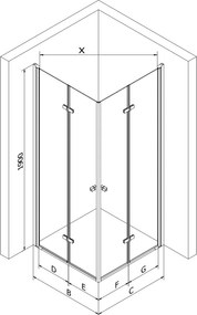 Mexen Lima Duo sprchový kout se skládacími dveřmi 100 x 100 cm, 6mm čiré sklo, zlatý profil, 856-100-100-50-00-02