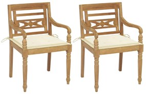 Židle Batavia 2 ks s krémovými poduškami masivní teakové dřevo,  3062129