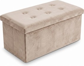 Obdélníková taburetka s úložným prostorem, velurová, skládací, 76 × 38 × 38 cm, béžová