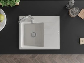 Mexen Ben, 1-komorový granitový dřez 600x500x190 mm, levý+ chromový sifon, bílá, 6522605000-20