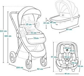 Lionelo - Kombinovaný kočárek 3v1 AMBER Black Onyx