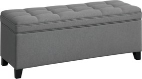 HOMCOM Lavice s úložným prostorem, polstrovaná lavice 120x40x48 cm s bezpečnostními panty, lněný vzhled, tmavě šedá
