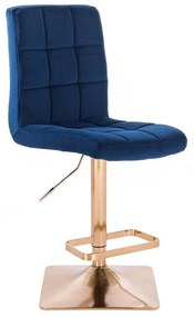 LuxuryForm Barová židle TOLEDO VELUR na zlaté hranaté podstavě - modrá