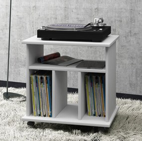 Pojízdný stolek na gramofon + LP, bílá