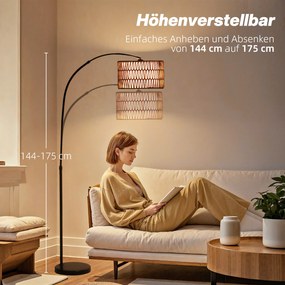 HOMCOM Stojací lampa s kloboukem z konopného provazu, výškově nastavitelná, nožní spínač, kov, černá