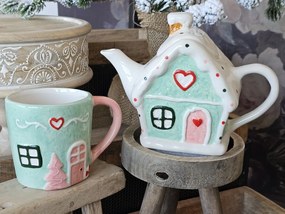 Zelená keramická konvička chaloupka Gingerbread Green - 21*10*15 cm / 600 ml