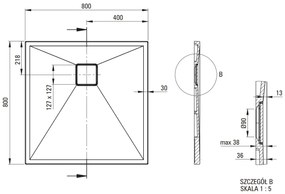 Deante Correo, čtvercová granitová sprchová vanička 80x80x3, 5 cm, černá matná, DEA-KQR_N42B