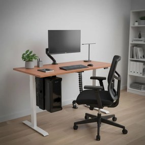 Výškově nastavitelný stůl OfficeTech A, 140 x 80 cm, bílá podnož, třešeň